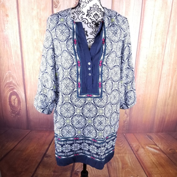 Grace Elements | Tops | Grace Elements Blue White 34 Sleeve Dress ...